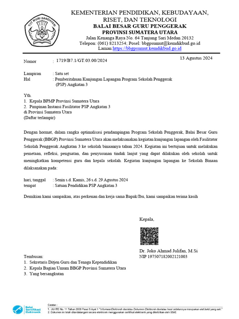 1719 - Pemberitahuan Kunjungan Lapangan PSP A3 Rev | PDF