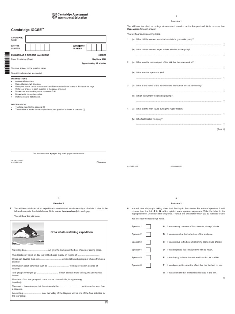 IGCSE English As A Second Language 0510 - 43 Paper 4 May - Jun 2022 | PDF