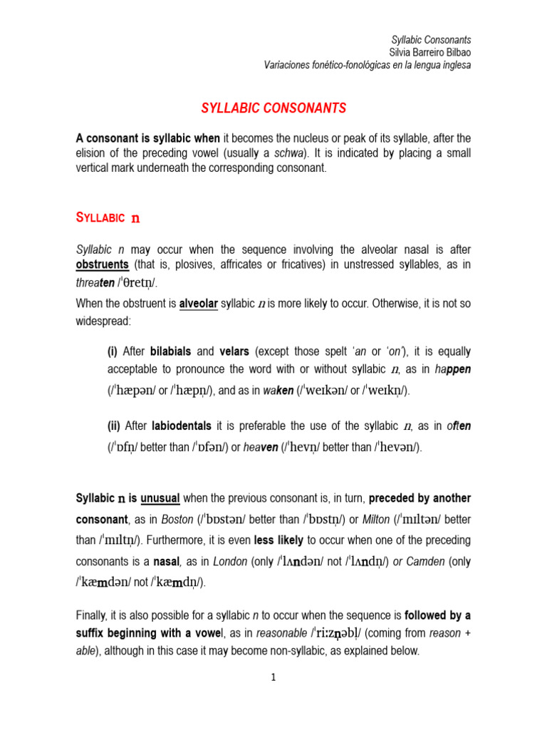 Syllabic Consonants | PDF