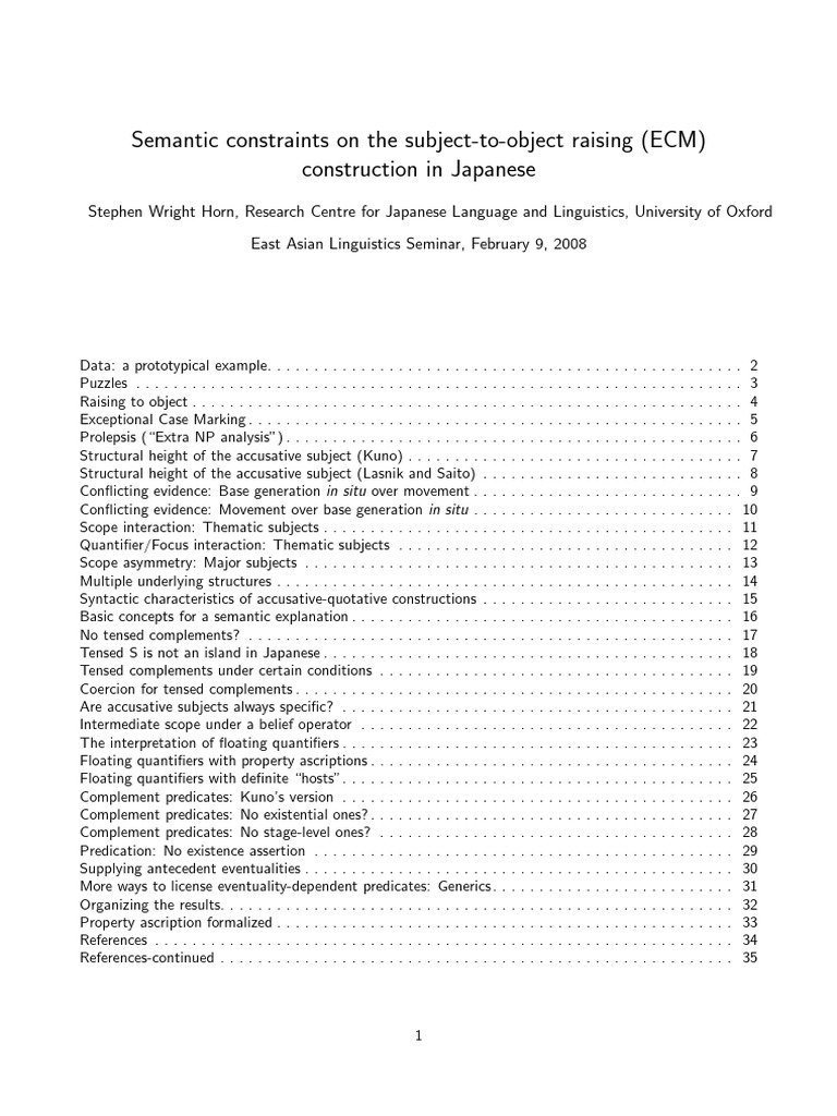 Semantic Constraints On The Subject-To-Object Raising (ECM ...