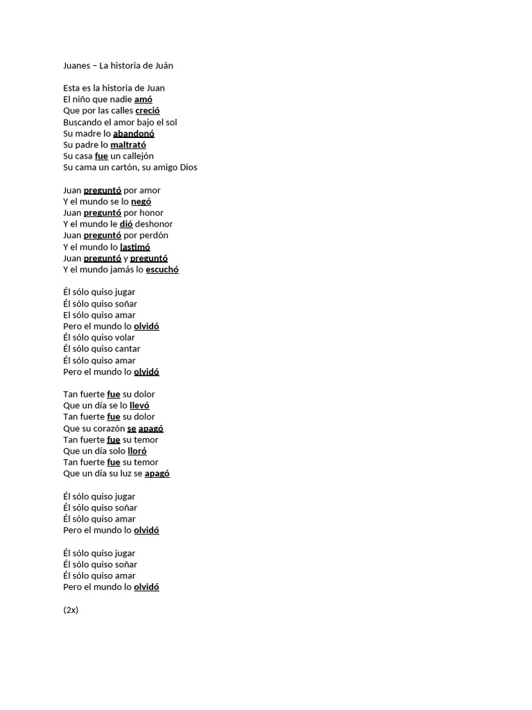 Juanes - La Historia de Juán (Letra) | PDF