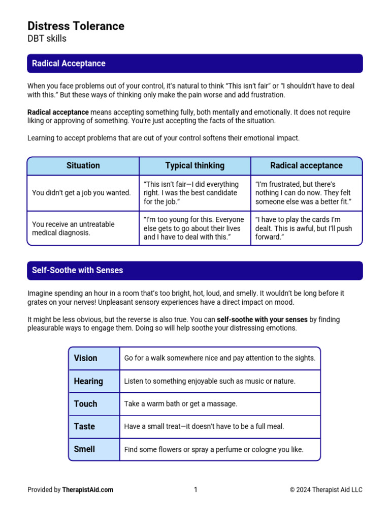 DBT Distress Tolerance Skills | PDF