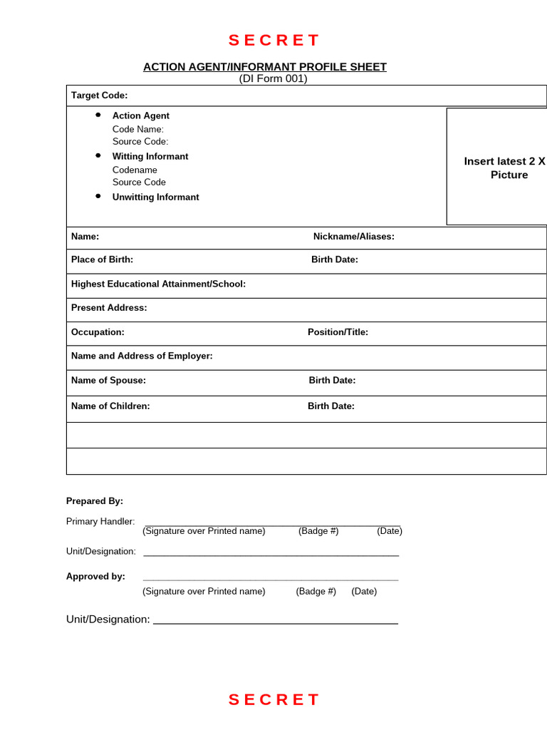 Di Form 001 Action Agent Informant Profile Sheet 1676699928 2 | PDF