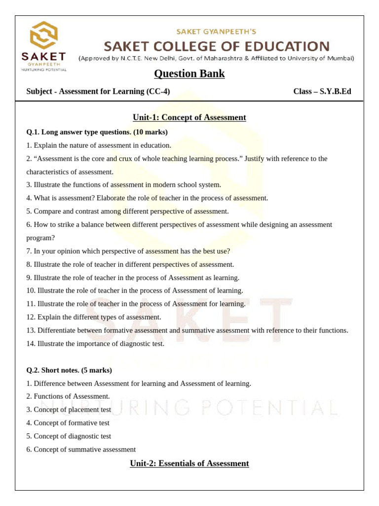 Assessment For Learning QB | PDF