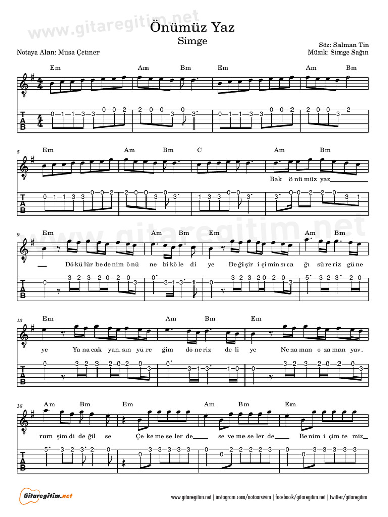 Onumuz Yaz Nota | PDF