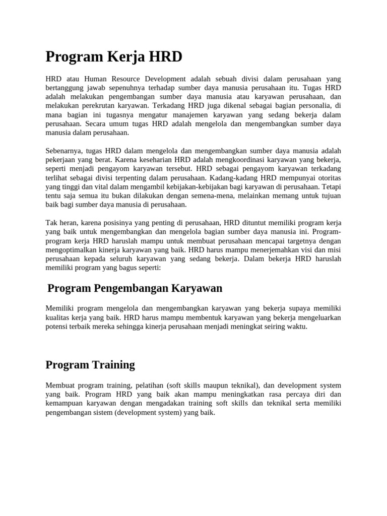 Program Kerja HRD | PDF