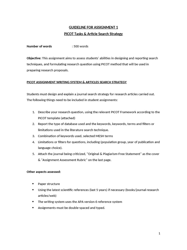 Assignment 1 - PICOT | PDF
