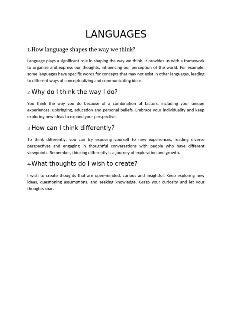 LANGUAGES Shape Our Behavior | PDF