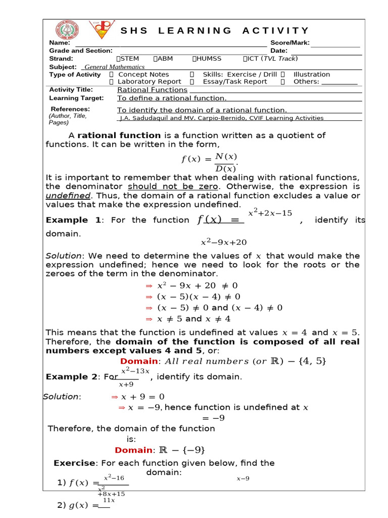 Gen Math LAS Rational Functions | PDF