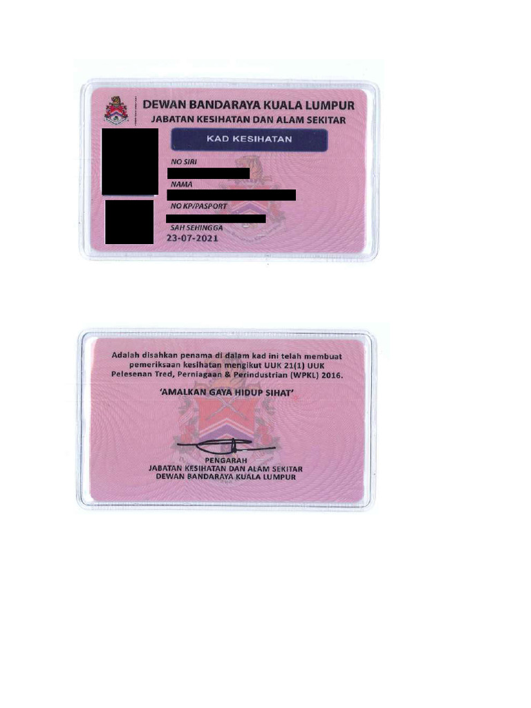Contoh Kad Kesihatan | PDF
