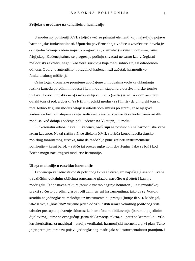 Skripta Barokna Polifonija UVOD | PDF