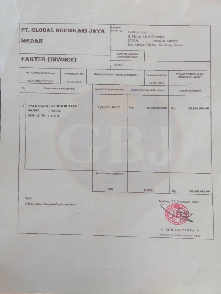Invoice, Tandem Roller | PDF