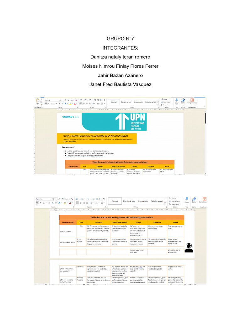 Ficha 1 - Características y Elementos de La Argumentación - Grupo - 7 | PDF