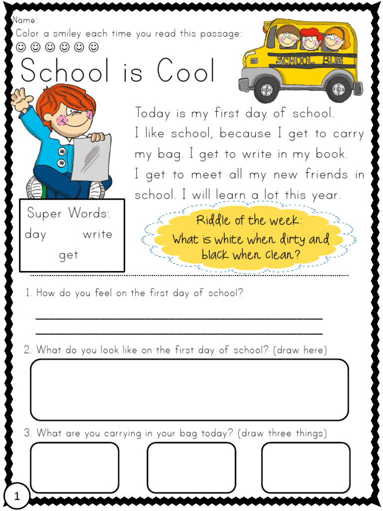 School Is Cool Reading Comprehension | PDF