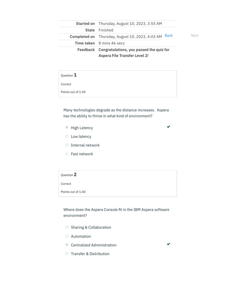 1.6.aspera File Transfer Level 2 Quiz - Attempt Review | PDF | Cloud Computing | Computers