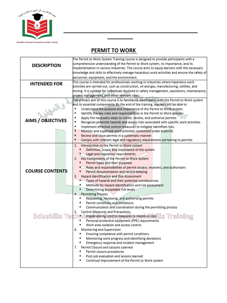 Eduskills PTW Course Contents | PDF