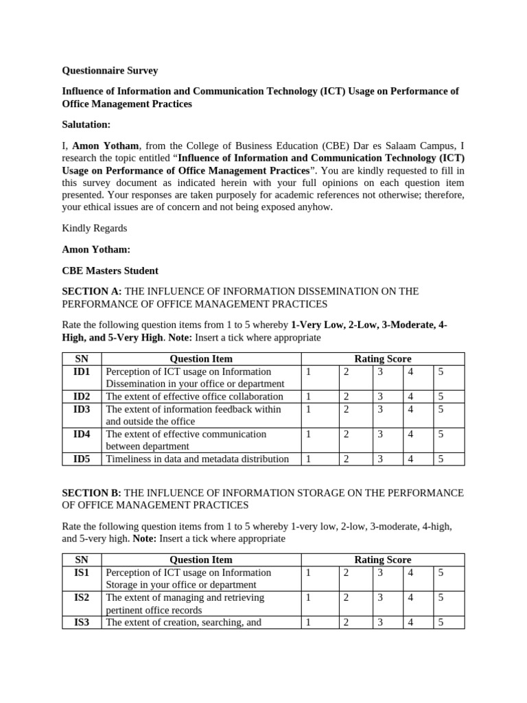 Questionnaire Survey | PDF