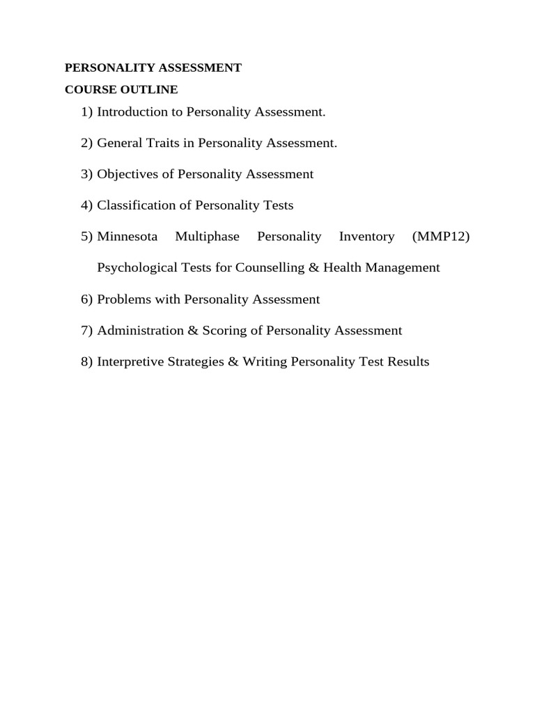Personality Assessment Notes Pdf