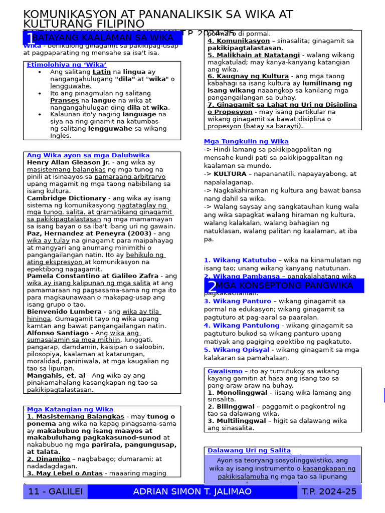 [Q1] Komunikasyon at Pananaliksik sa Wika at Kulturang Filipino | PDF