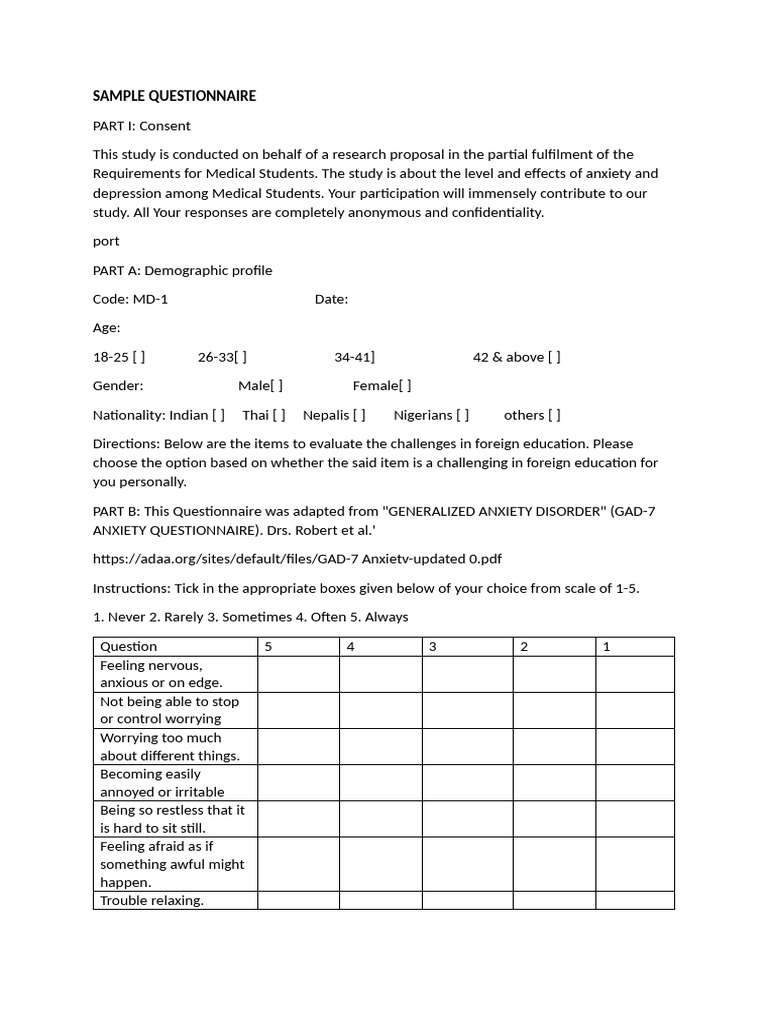 Sample Questionnaire | PDF
