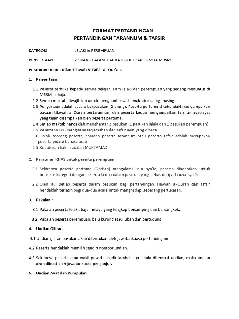 Format Pertandingan Tarannum & Tafsir | PDF