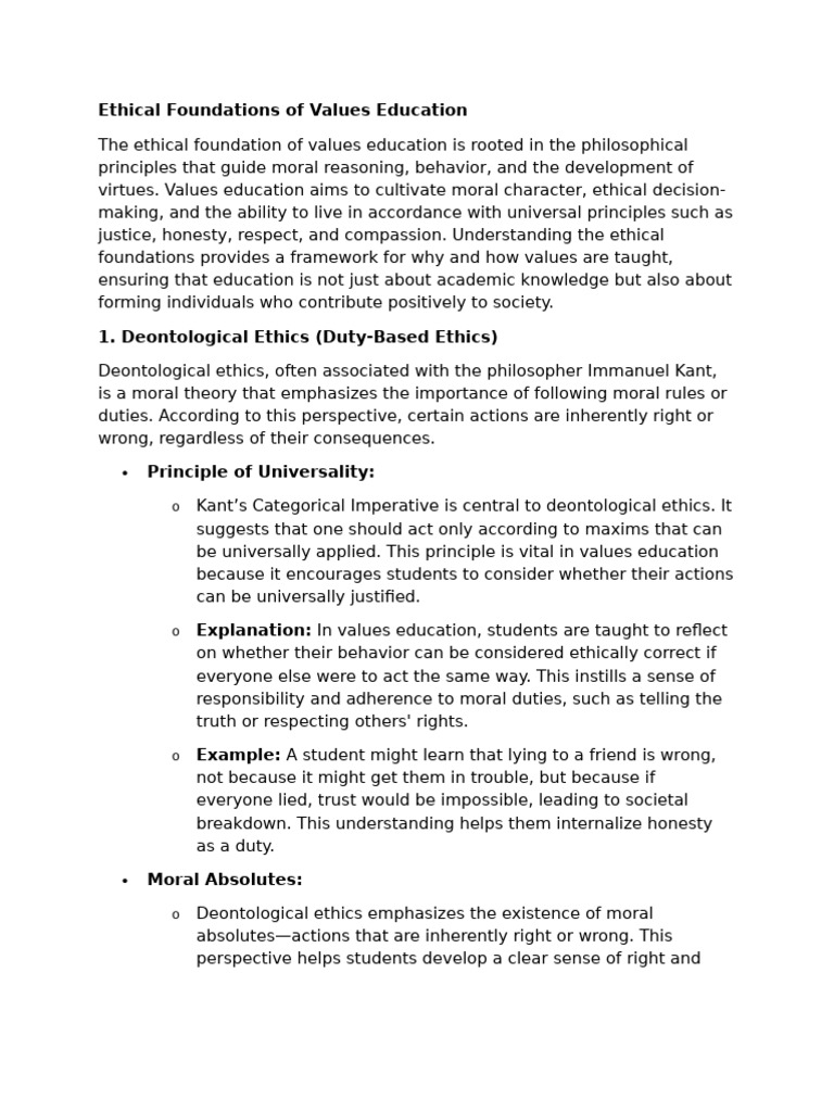 Ethical Foundations of Values Education | PDF