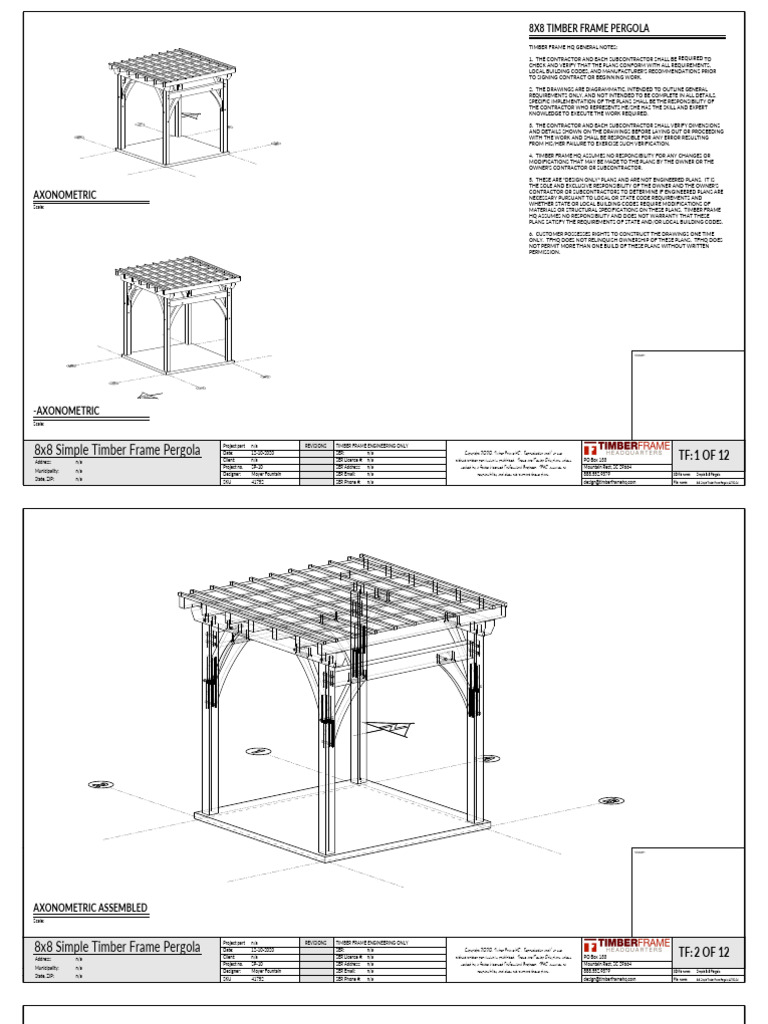 8x8 Simple Timber Frame Pergola Plan | PDF