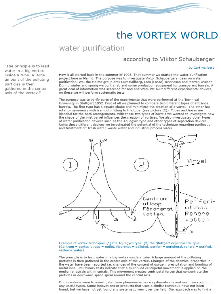 Water purification according to Viktor Schauberger - the Vortex World | PDF