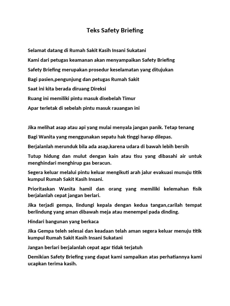Teks Safety Briefing | PDF