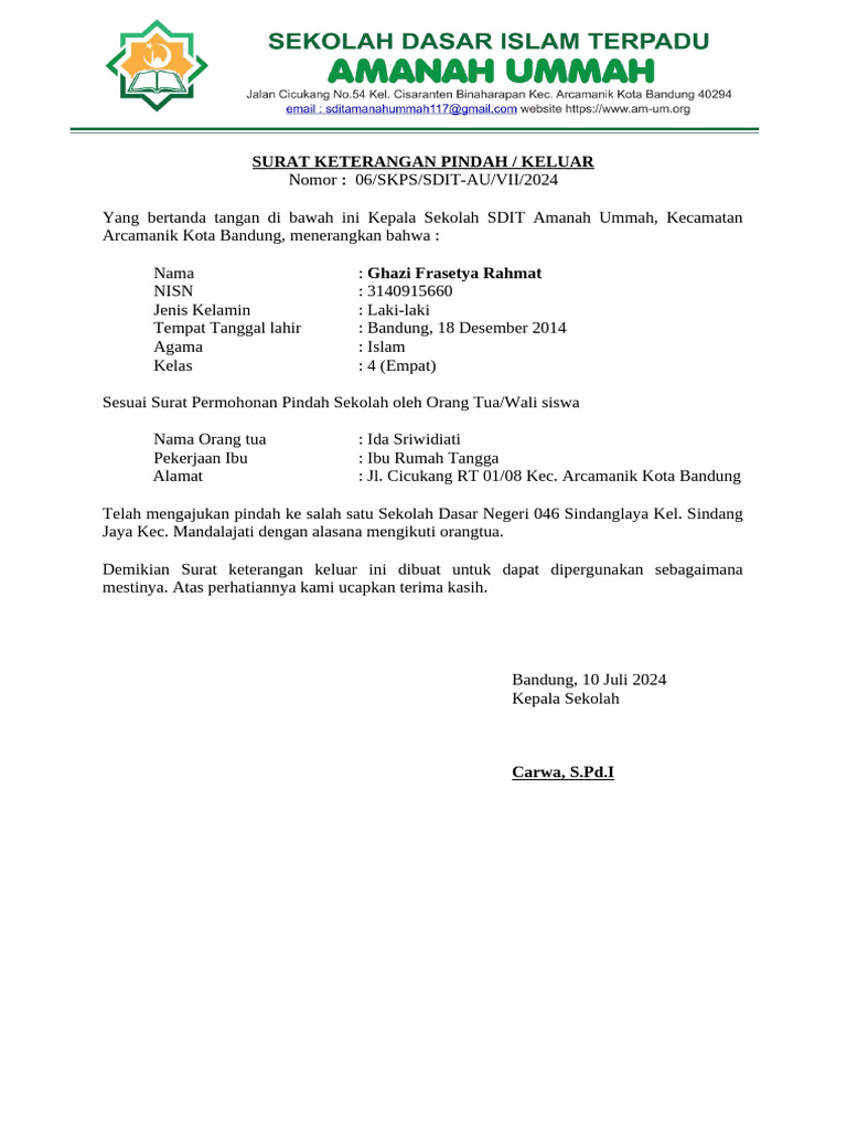 Surat Mutasi Ghazi | PDF