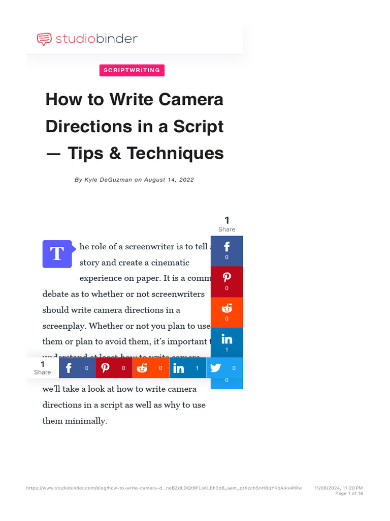 How To Write Camera Directions in A Script - Tips & Techniques | PDF