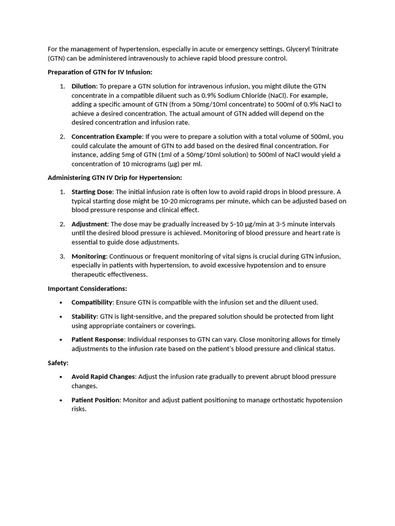 GTN Concentrate Injection 50mg in 10ml | PDF