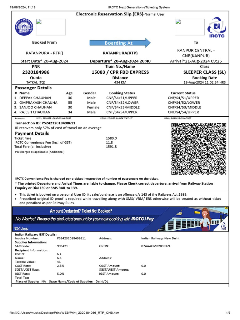 Indian Railways Booking Details | PDF | Value Added Tax | Government ...