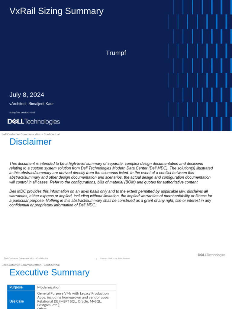 VxRail Sizing Report Trumpf 1 | PDF