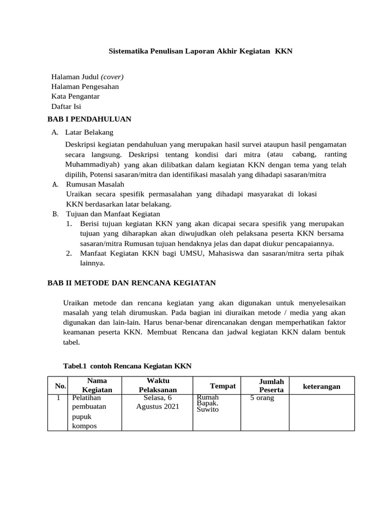 Format Sistematika Penulisan Laporan Akhir Kegiatan KKN | PDF