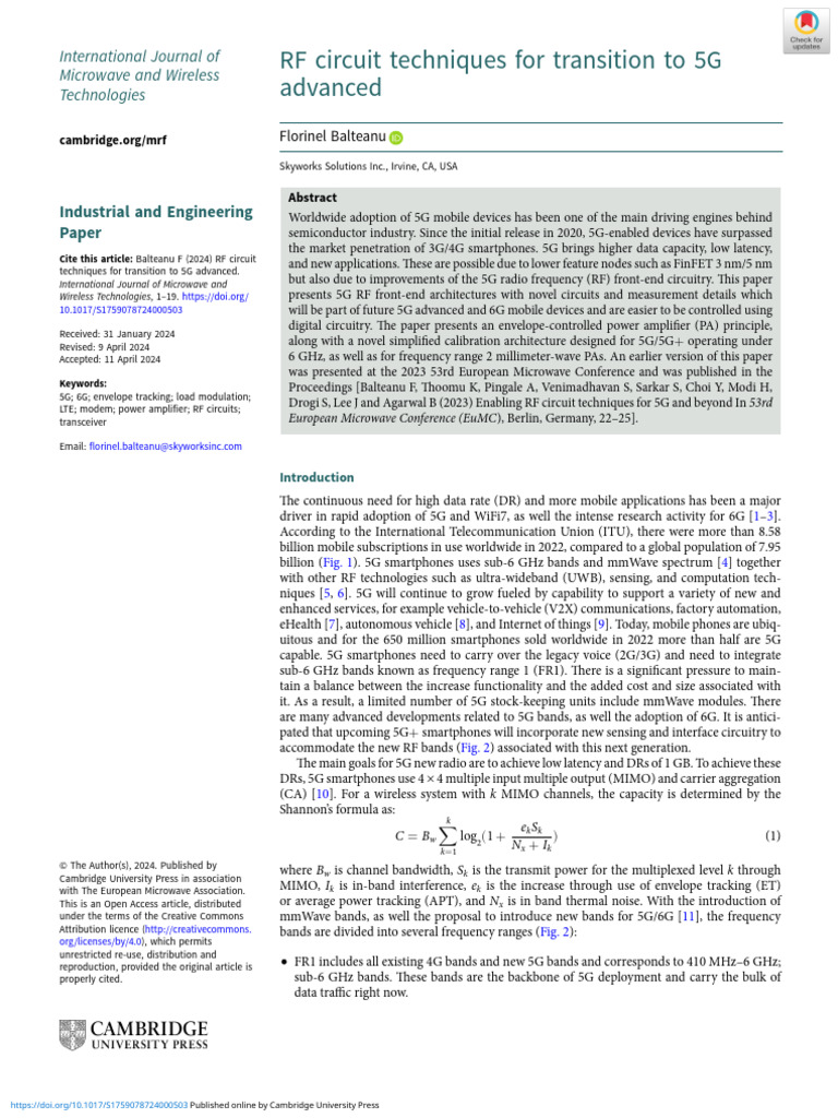 Rf Circuit Techniques for Transition to 5g Advanced | PDF | Antenna ...