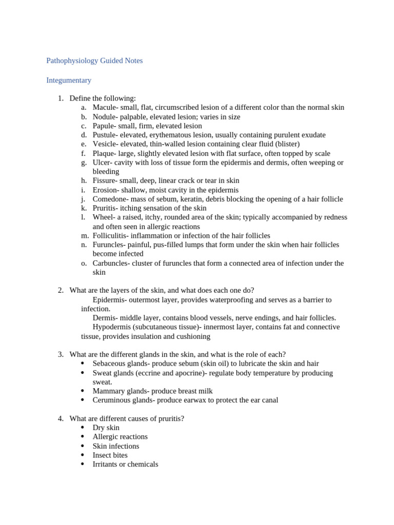NU606 W5 Integumentary and Lymphatic System Guided Notes Final | PDF