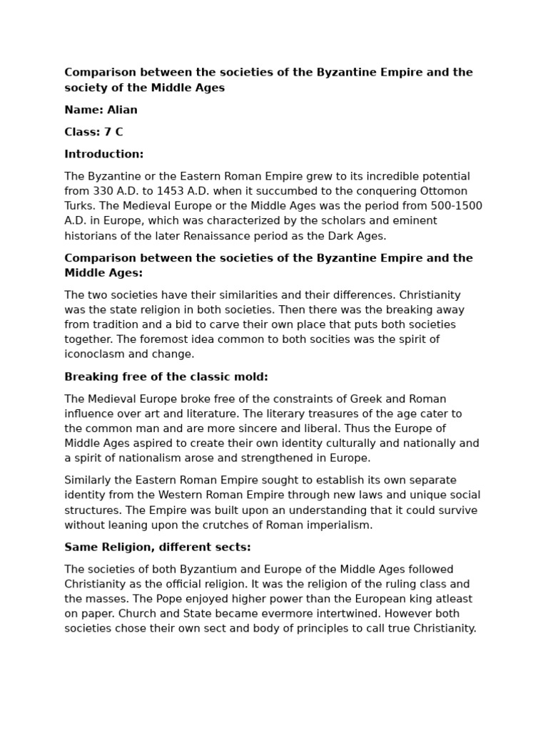 The Comparison Between The Societies of Byzantine Empire and The Middle ...