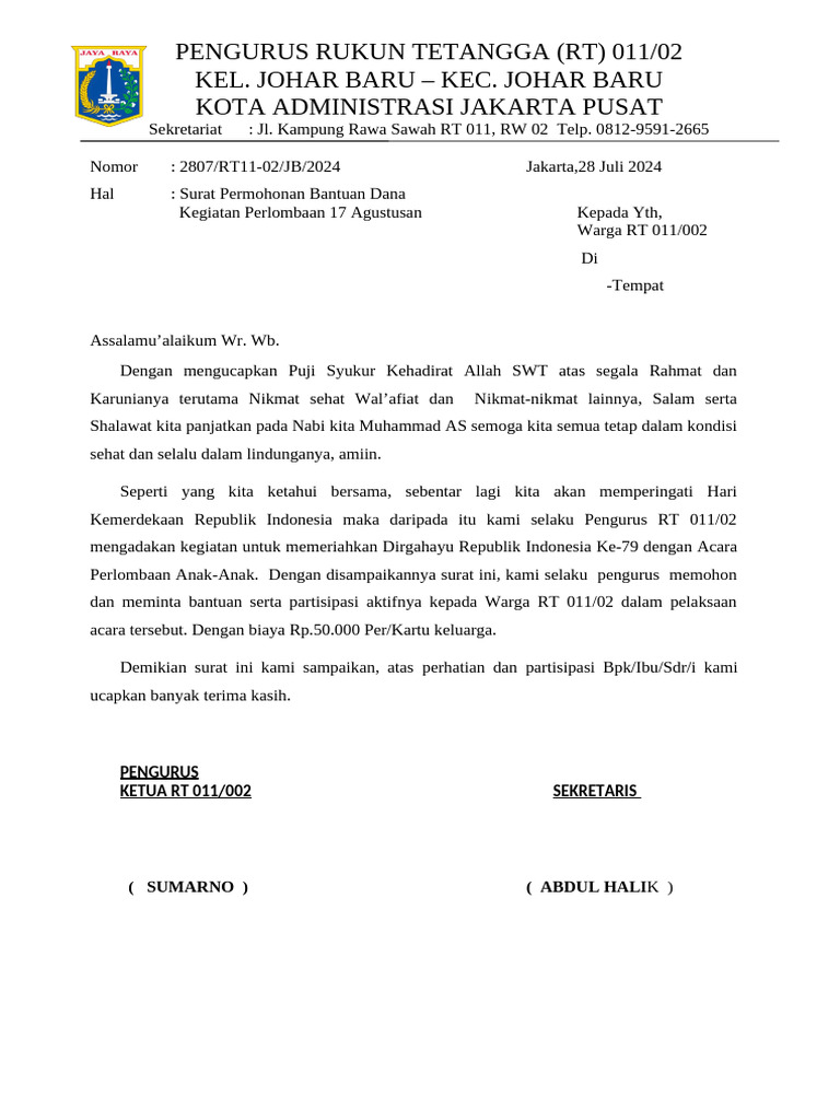 Surat Permohonan Dana 17 Agustus - 033002 | PDF