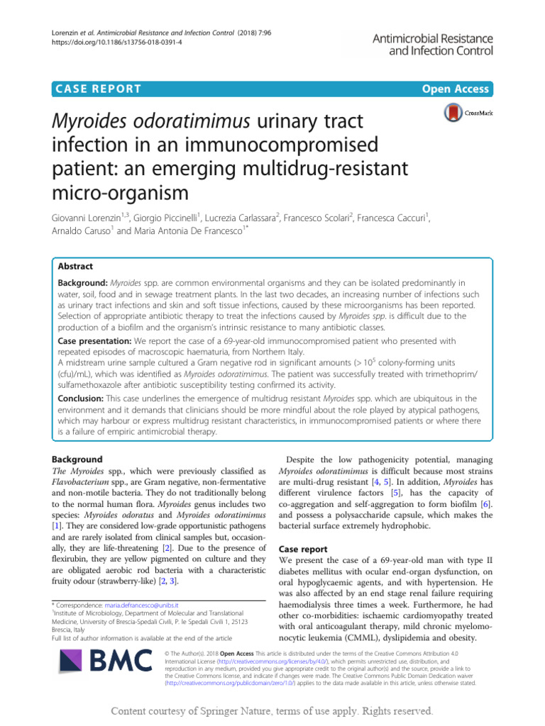Myroides Odoratimimus Urinary Tract Infection in A | PDF