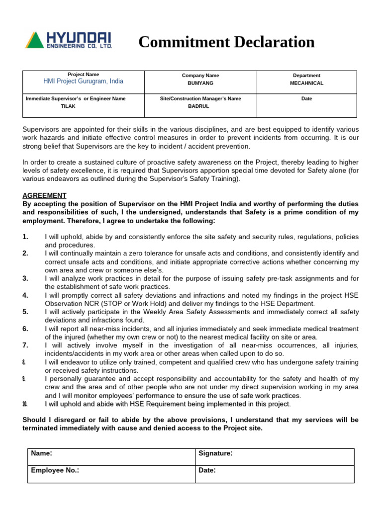 Supervisor's Commitment English | PDF