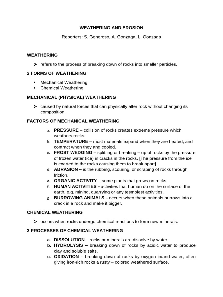 Weathering and Erosion Final Outline | PDF