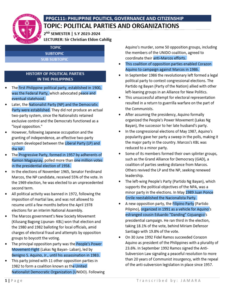5 - Political Parties and Organizations | PDF