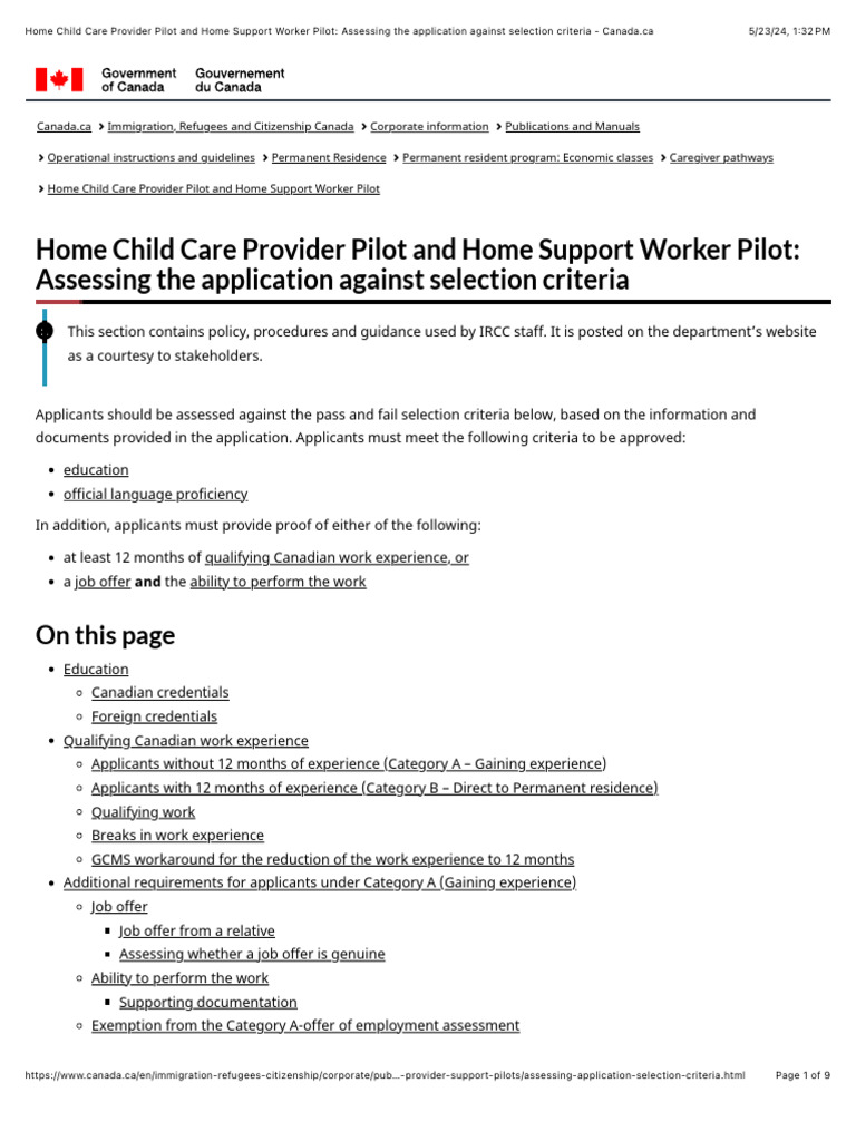 Home Child Care Provider Pilot and Home Support Worker Pilot Assessing ...
