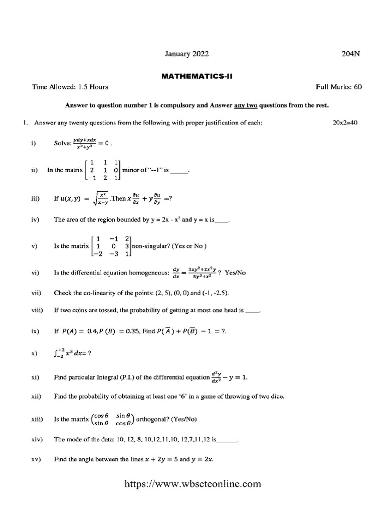 Diploma 2 Sem Mathematics 2 204 n Jan 2022 | PDF