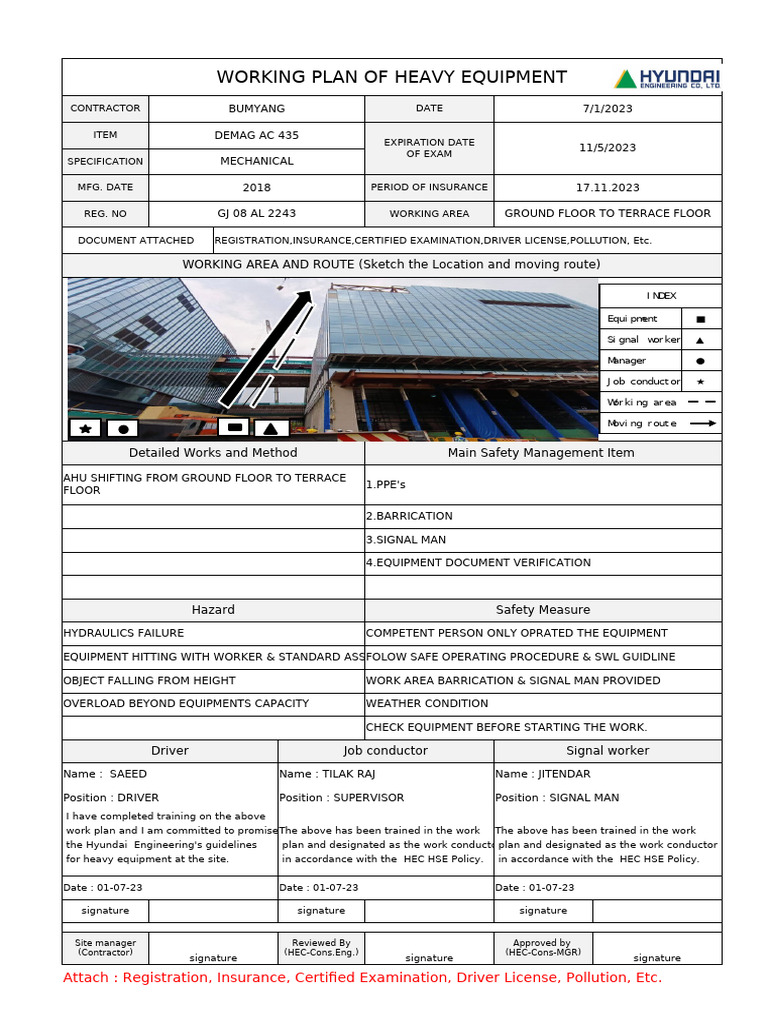 Working Plan of Heavy Equipment | PDF