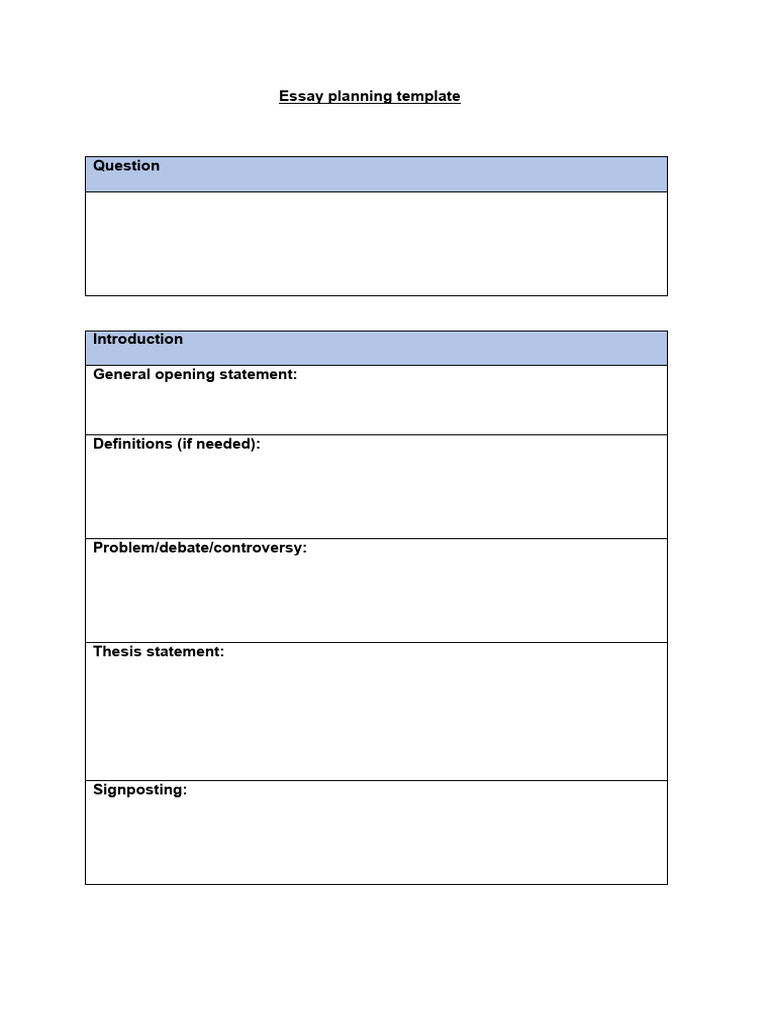 Essay Planning Template | PDF