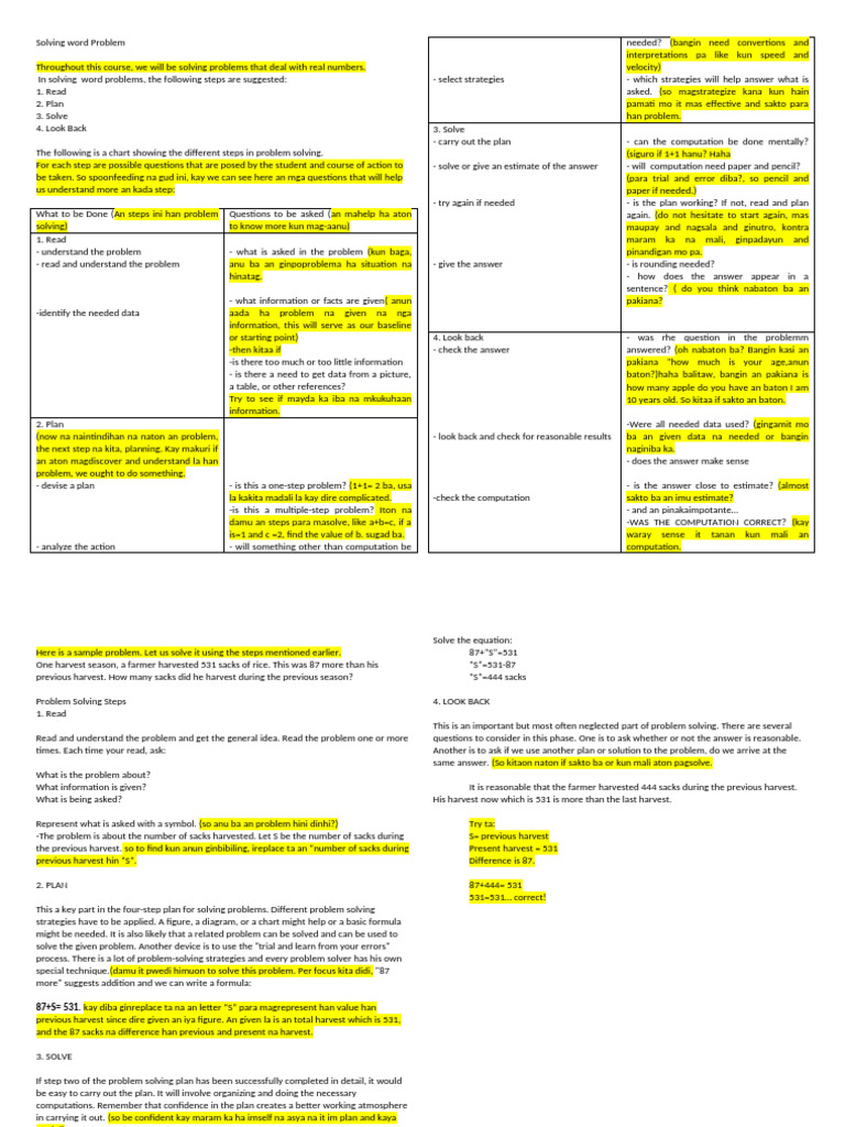 Solving Word Problem | PDF