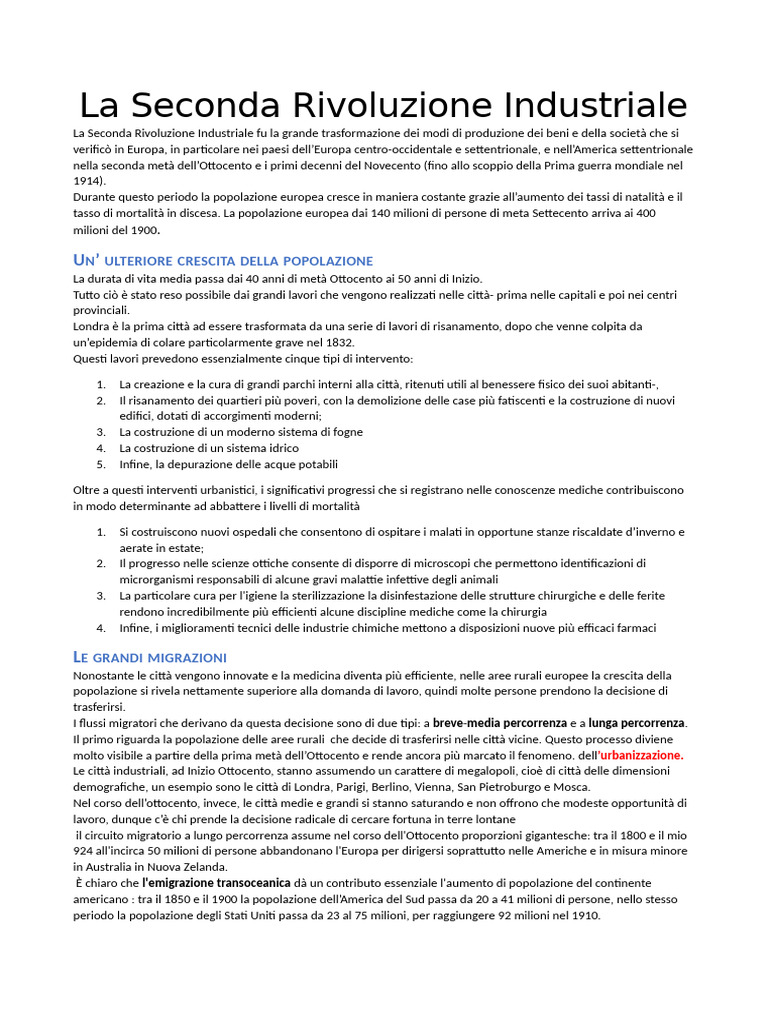 La Seconda Rivoluzione Industriale | PDF