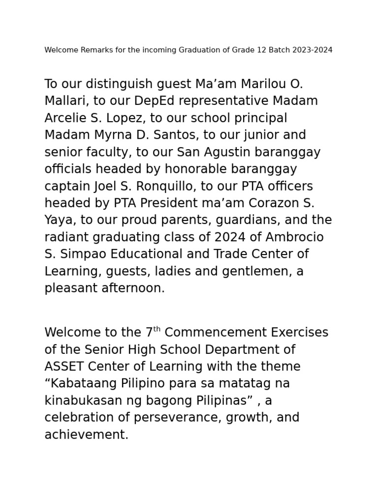 Welcome Remarks. Shiamel | PDF